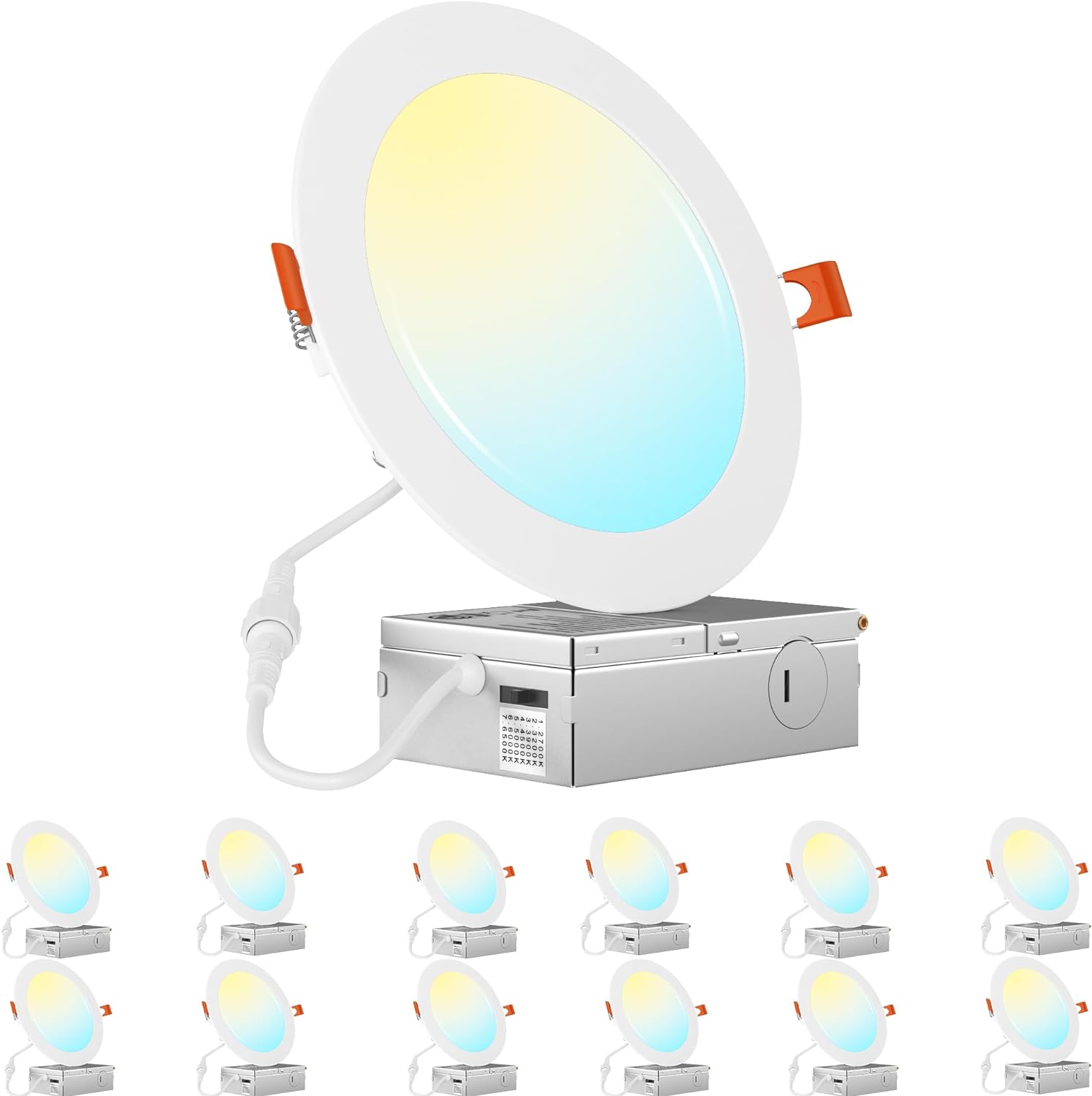 12 Pack 6 Inch 7CCT LED Recessed Slim Pot Light with Junction Led Box ...